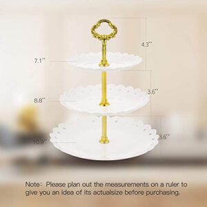 NWK Large 3-Tier Cupcake Stand 10.9Inch Plastic Serving Tray for Wedding Birthday Baby Shower Summer Autumn Halloween Party (Gold)