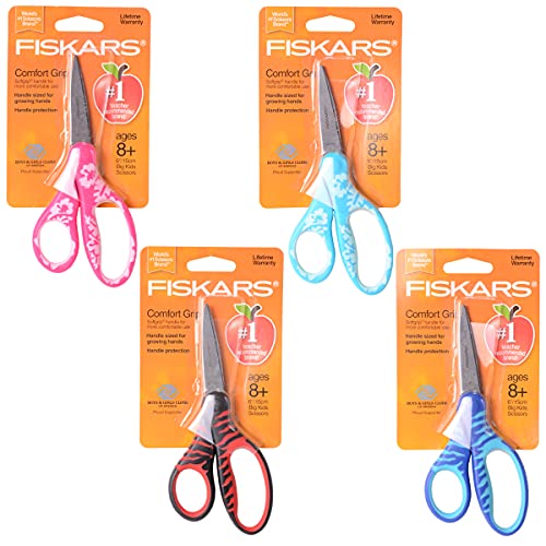 Fiskars 194640-1002 Softgrip Big Kids Scissors, 6 Inch, Color Received May Vary, 4 Pack