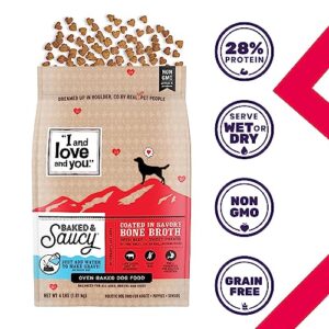 "I and love and you" Baked and Saucy Dry Dog Food with Gravy Coating, Beef and Sweet Potato Recipe, Grain Free, Coated in Bone Broth, Prebiotics and Probiotics, Real Meat, No Fillers, 4 lb Bag