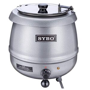 sybo stainless steel soup kettle with hinged lid and insert pot, 10.5 quarts, commercial grade, silver