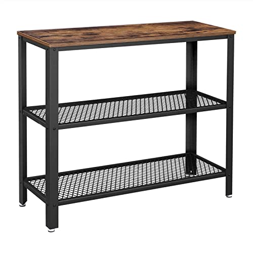 VASAGLE 40" Industrial Console Table, 3 Tier Entryway Table with Storage Shelf, Narrow Sofa Table for Living Room, Hallway, Entrance Hall, Corridor, Bedroom, Rustic Brown and Black ULNT81BX