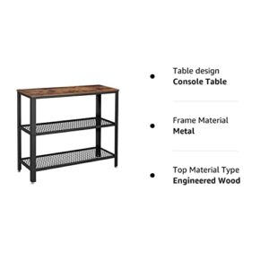 VASAGLE 40" Industrial Console Table, 3 Tier Entryway Table with Storage Shelf, Narrow Sofa Table for Living Room, Hallway, Entrance Hall, Corridor, Bedroom, Rustic Brown and Black ULNT81BX