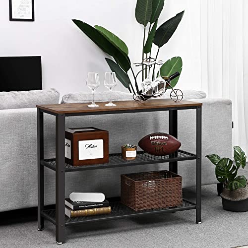 VASAGLE 40" Industrial Console Table, 3 Tier Entryway Table with Storage Shelf, Narrow Sofa Table for Living Room, Hallway, Entrance Hall, Corridor, Bedroom, Rustic Brown and Black ULNT81BX