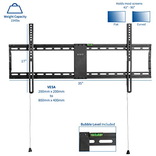 VIVO Ultra Heavy Duty TV Wall Mount for 43 to 90 inch Screens, Large Fixed Mount, Fits up to 800x400mm VESA, Black, MOUNT-VW090F