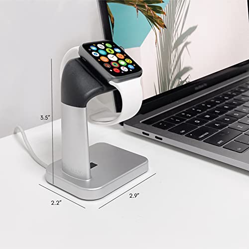 Macally Apple Watch Stand for Series Ultra, 9, 8, 7, 6, 5, 4, 3, 2, 1, SE (44mm, 42mm, 40mm, 38mm) - Sleek Nightstand for Apple Watch Charger Stand Dock Holder - Sleek iWatch Charging Station - Silver