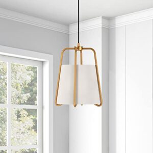 Marduk 11" Wide Pendant with Fabric Shade in Brass/White