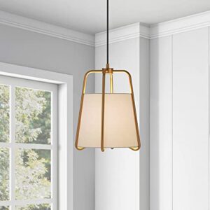 Marduk 11" Wide Pendant with Fabric Shade in Brass/White