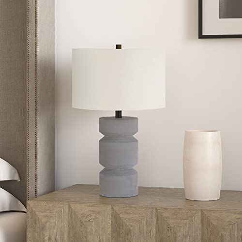 Reyna 23.5" Tall Table Lamp with Fabric Shade in Concrete/White