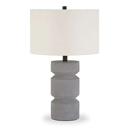 Reyna 23.5" Tall Table Lamp with Fabric Shade in Concrete/White