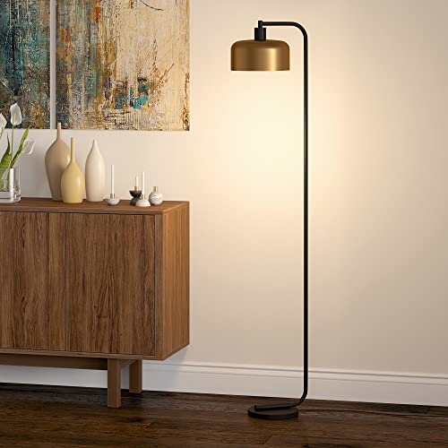 Cadmus 57" Tall Floor Lamp with Metal Shade in Blackened Bronze/Brass/Brass