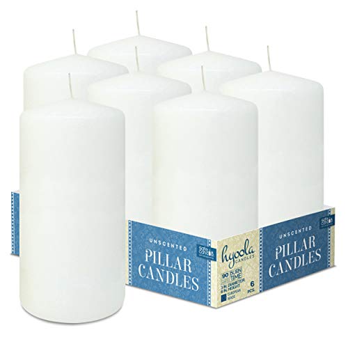 HYOOLA White Pillar Candles 3x6 Inch - Unscented Pillar Candles - 6-Pack - European Made