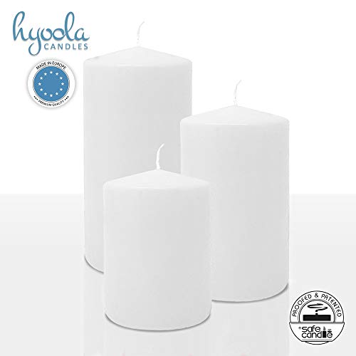 HYOOLA White Pillar Candles 3x6 Inch - Unscented Pillar Candles - 6-Pack - European Made