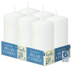 HYOOLA White Pillar Candles 3x6 Inch - Unscented Pillar Candles - 6-Pack - European Made