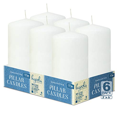 HYOOLA White Pillar Candles 3x6 Inch - Unscented Pillar Candles - 6-Pack - European Made