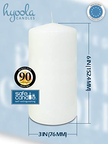 HYOOLA White Pillar Candles 3x6 Inch - Unscented Pillar Candles - 6-Pack - European Made