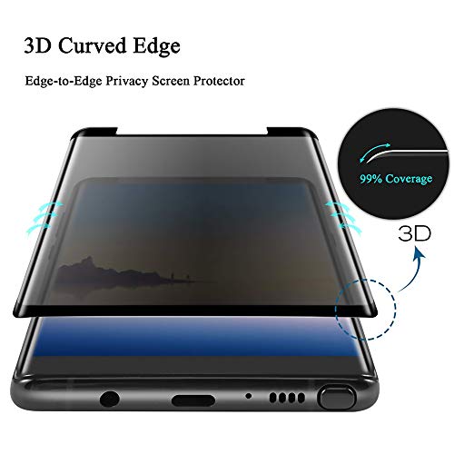 SURBUID (2 Pack) Galaxy Note 9 Screen Protector Privacy Tempered Glass, 3D Curved Edge [Not Full Coverage] Easy Install Anti Spy/Scratch 9H Hardness Case Friendly Shield Compatible Note 9