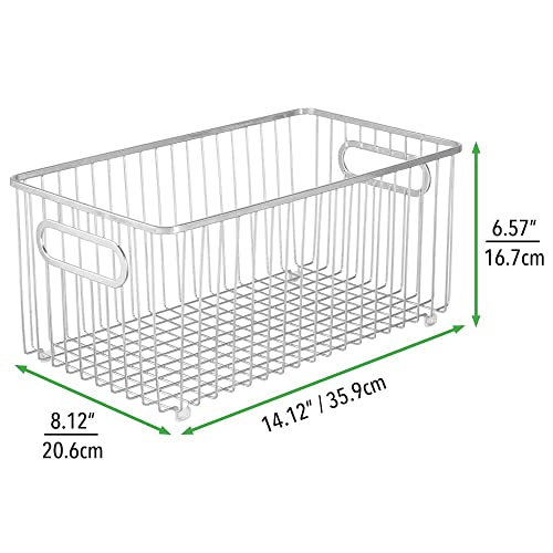 mDesign Metal Farmhouse Kitchen Pantry Food Storage Organizer Basket Bin - Wire Grid Design - for Cabinets, Cupboards, Shelves, Countertops - Holds Potatoes, Onions, Fruit, Extra Large - Chrome