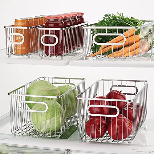 mDesign Metal Farmhouse Kitchen Pantry Food Storage Organizer Basket Bin - Wire Grid Design - for Cabinets, Cupboards, Shelves, Countertops - Holds Potatoes, Onions, Fruit, Extra Large - Chrome