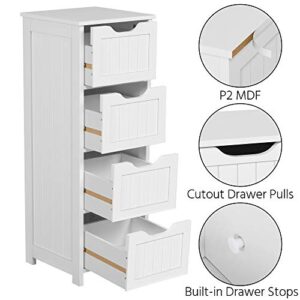 Yaheetech Bathroom Floor Cabinet, Wooden Side Storage Organizer, 4 Drawers Free-Standing Cabinet for Bathroom/Hallway/Living Room, White