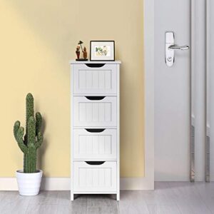 Yaheetech Bathroom Floor Cabinet, Wooden Side Storage Organizer, 4 Drawers Free-Standing Cabinet for Bathroom/Hallway/Living Room, White