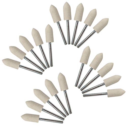 NGe 20Pcs 3/10inch Wool Felt Polishing Bits Mandrel White Cone Rotary Tool Accessories Kit Fit Dremel - 1/8inch Shank (3x8mm cone)