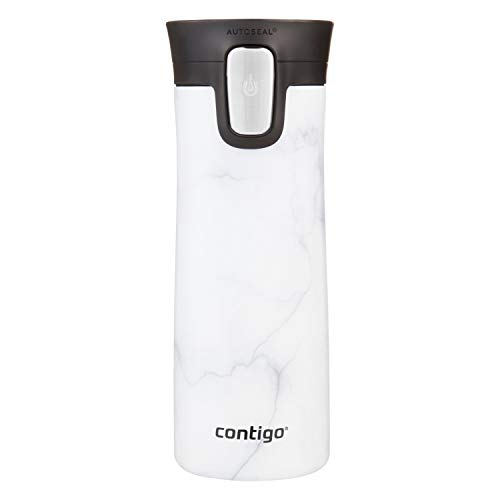 Contigo Pinnacle Vacuum-Insulated Stainless Steel Travel Mug with Spill-Proof Lid, Reusable Coffee Cup or Water Bottle with Leak-Proof Lid, Keeps Drinks Hot or Cold for Hours, 14oz White Marble