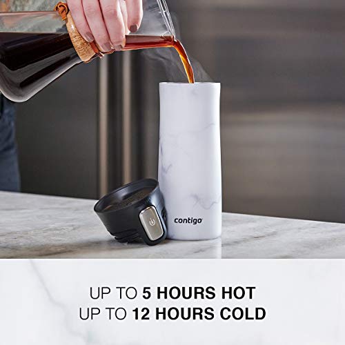 Contigo Pinnacle Vacuum-Insulated Stainless Steel Travel Mug with Spill-Proof Lid, Reusable Coffee Cup or Water Bottle with Leak-Proof Lid, Keeps Drinks Hot or Cold for Hours, 14oz White Marble