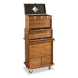 CASTLECREEK 4-Drawer Collector's Chest, Wooden Desk Storage Box Organizer Lockable Compartments, Oak