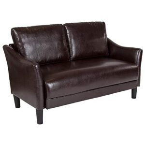 emma + oliver living room loveseat couch with single cushion in brown leathersoft