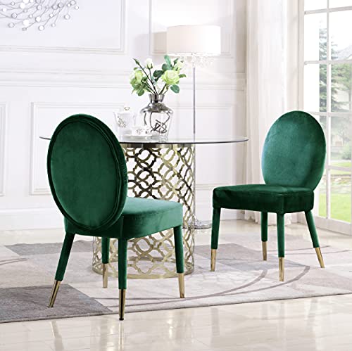 Iconic Home Leverett Dining Chair Upholstered Oval Back Armless Design Velvet Wrapped Wood Gold Tone Metal Tipped Legs (Set of 2) Modern Contemporary, Green