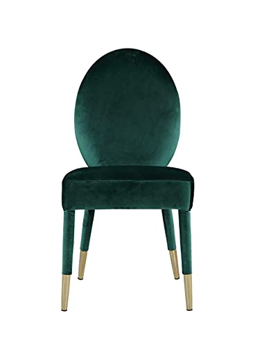 Iconic Home Leverett Dining Chair Upholstered Oval Back Armless Design Velvet Wrapped Wood Gold Tone Metal Tipped Legs (Set of 2) Modern Contemporary, Green