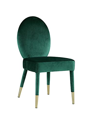 Iconic Home Leverett Dining Chair Upholstered Oval Back Armless Design Velvet Wrapped Wood Gold Tone Metal Tipped Legs (Set of 2) Modern Contemporary, Green