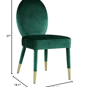 Iconic Home Leverett Dining Chair Upholstered Oval Back Armless Design Velvet Wrapped Wood Gold Tone Metal Tipped Legs (Set of 2) Modern Contemporary, Green