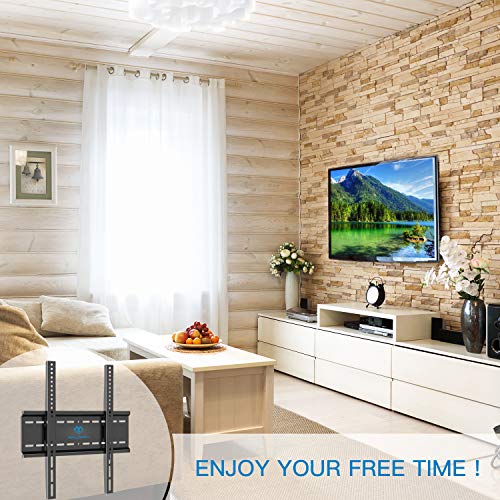 PERLESMITH Fixed TV Wall Mount Bracket, Low Profile Design for Most 26-55 inch LED LCD OLED-4K Flat Screen TVs, Ultra Slim Fixed TV Mount with Max VESA 400x400mm up to 115lbs Fits 16 inch Wood Stud