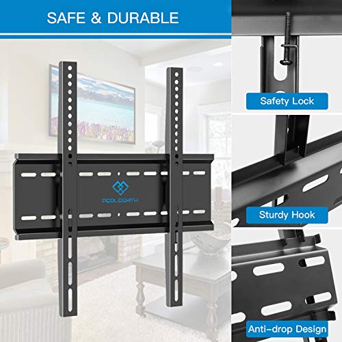 PERLESMITH Fixed TV Wall Mount Bracket, Low Profile Design for Most 26-55 inch LED LCD OLED-4K Flat Screen TVs, Ultra Slim Fixed TV Mount with Max VESA 400x400mm up to 115lbs Fits 16 inch Wood Stud