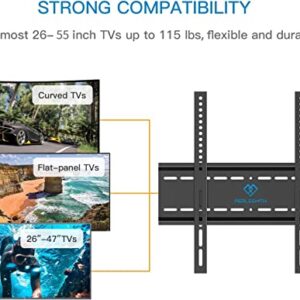 PERLESMITH Fixed TV Wall Mount Bracket, Low Profile Design for Most 26-55 inch LED LCD OLED-4K Flat Screen TVs, Ultra Slim Fixed TV Mount with Max VESA 400x400mm up to 115lbs Fits 16 inch Wood Stud