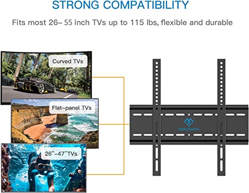 PERLESMITH Fixed TV Wall Mount Bracket, Low Profile Design for Most 26-55 inch LED LCD OLED-4K Flat Screen TVs, Ultra Slim Fixed TV Mount with Max VESA 400x400mm up to 115lbs Fits 16 inch Wood Stud