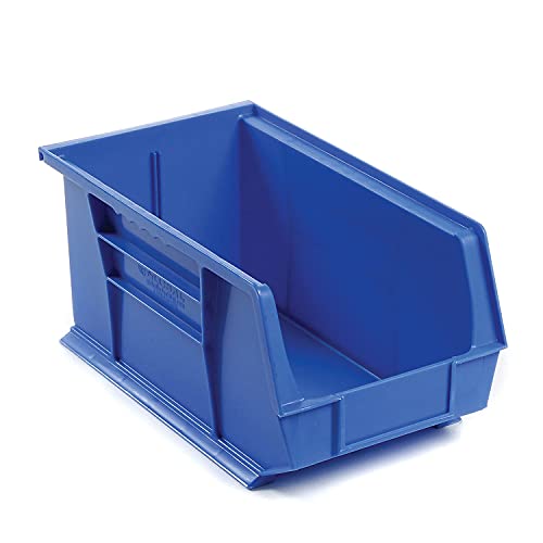 Global Industrial Blue Plastic Stacking Bin 8-1/4 x 14-3/4 x 7, Lot of 12