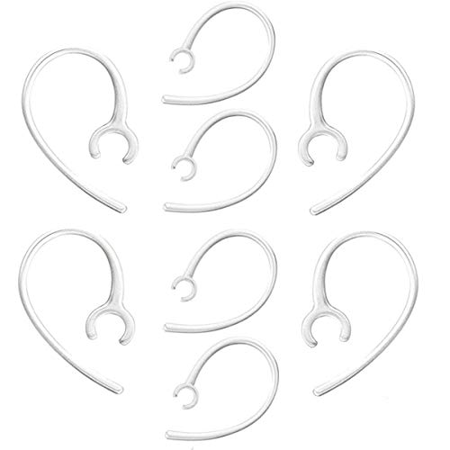 8-Pack Replacement Ear Piece Clamp Bluetooth Ear Hook Loop - Set of 4 Small + 4 Pack Large Size Shape Hook for Samsung, Motorola, LG & Other Bluetooth Headsets (Clear)