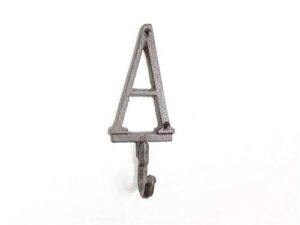 hampton nautical cast iron letter a alphabet wall hook 6" - door decor - decorative cast iron