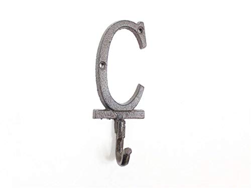 Hampton Nautical Cast Iron Letter C Alphabet Wall Hook 6" - Home Wall Decor - Cast Iron Theme