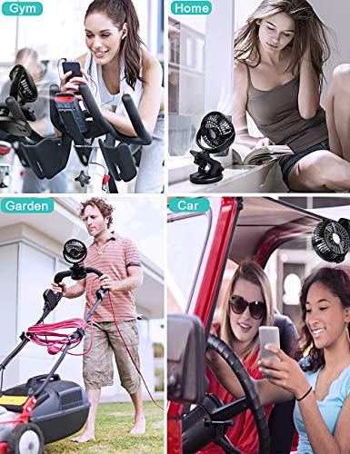 YXwin Stroller Fans Mini USB Desk Clip on Fan, Table Fan 40 Hours(Max) 360° Rotation 5000mAH Rechargeable Battery Operated 4 Speed Quiet Fan for Outdoor/Indoor Baby Car Travel Office Camping Library