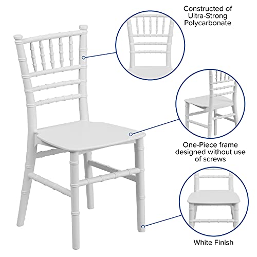 EMMA + OLIVER Child’s All Occasion White Resin Chiavari Chair for Home or Home Based Rental Business