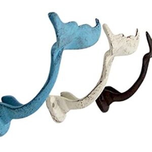 Cast Iron Whale Tail Wall Hooks, Assorted Colors, 5 Inches, Set of 3