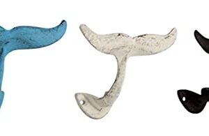 Cast Iron Whale Tail Wall Hooks, Assorted Colors, 5 Inches, Set of 3