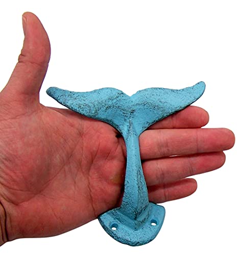 Cast Iron Whale Tail Wall Hooks, Assorted Colors, 5 Inches, Set of 3