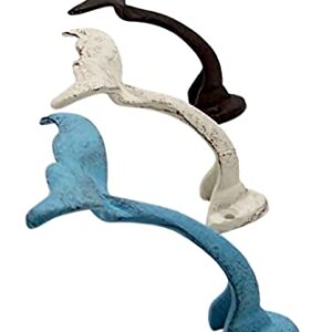 Cast Iron Whale Tail Wall Hooks, Assorted Colors, 5 Inches, Set of 3