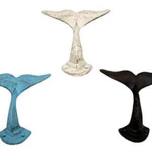 Cast Iron Whale Tail Wall Hooks, Assorted Colors, 5 Inches, Set of 3