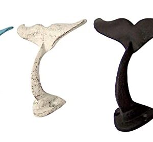 Cast Iron Whale Tail Wall Hooks, Assorted Colors, 5 Inches, Set of 3