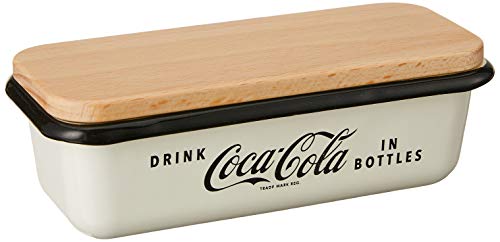 TableCraft's Coca-Cola Enamel Butter Dish with Lid 6.5 x 3 x 2.25", White